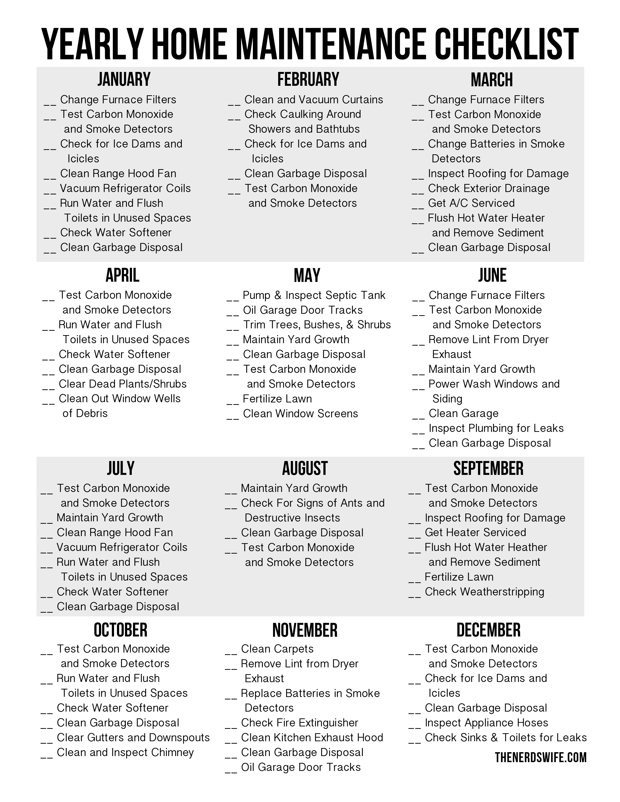 Home Maintenance Checklist The Nerd s Wife